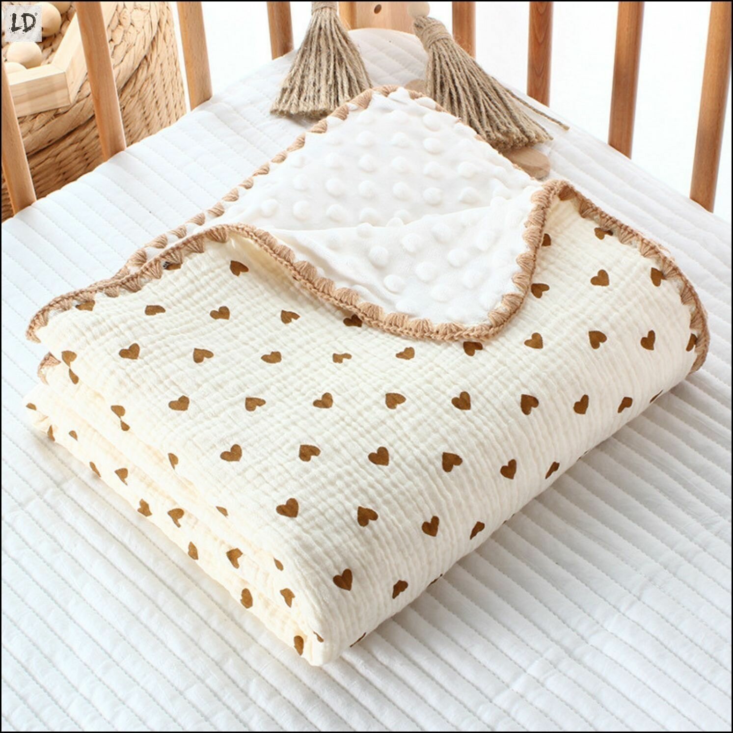 Плед для новорожденных муслиновый, плед детский плюшевый, двусторонний 100х100