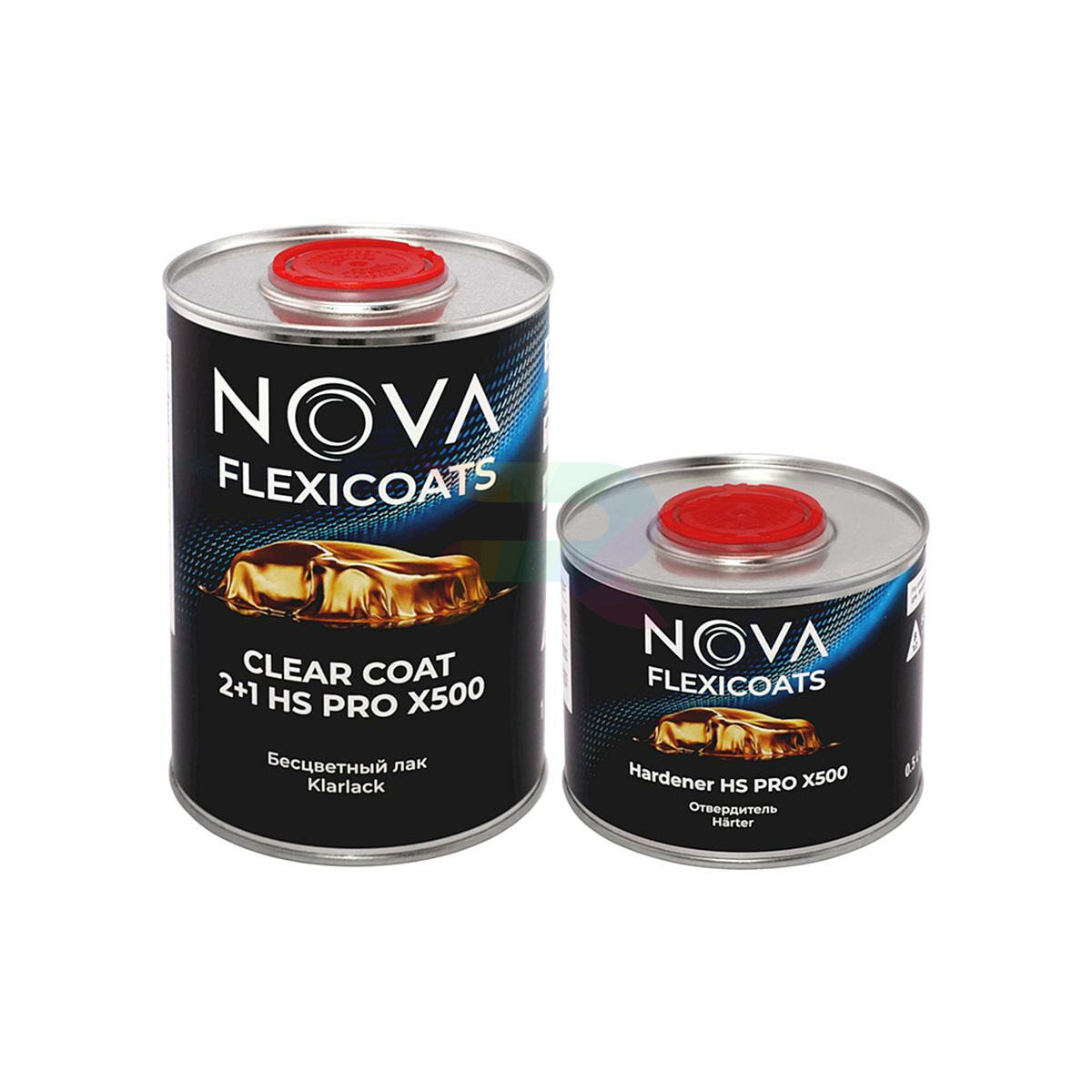 Глянцевый прозрачный автомобильный акриловый лак NOVA Flexicoats 2+1 HS PRO X500 1 л. с отвердителем 0,5 л.