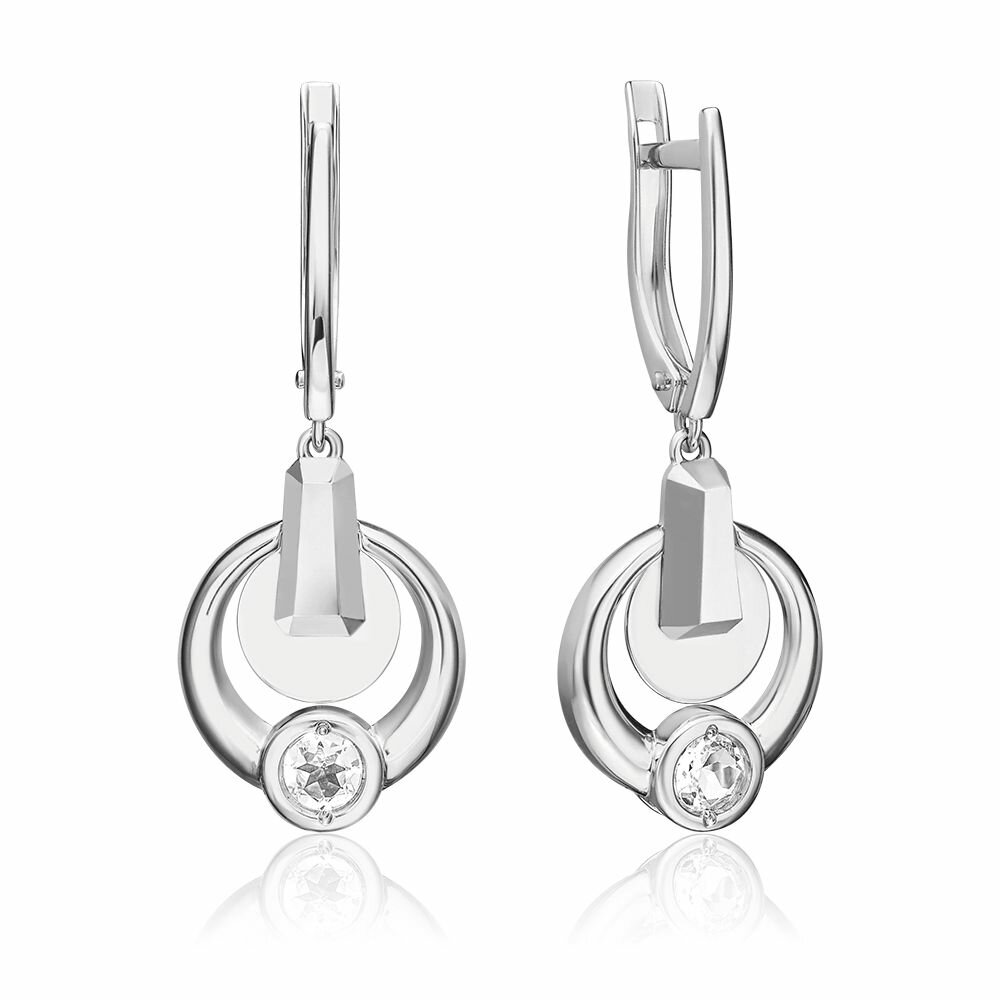 Серьги, белое золото, 585 проба, родирование, топаз