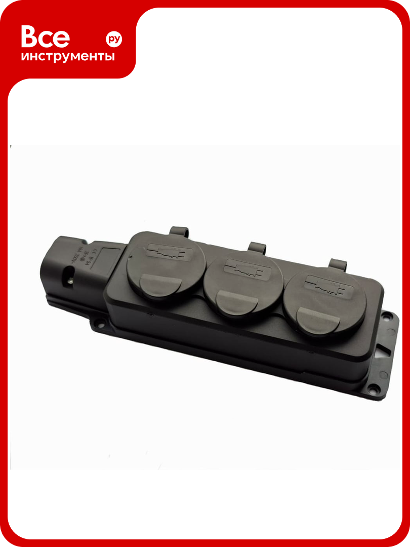 Колодка Monolit каучуковая с заземлением 3 розетки 16А IP54, Черный 0116, каучука с тремя