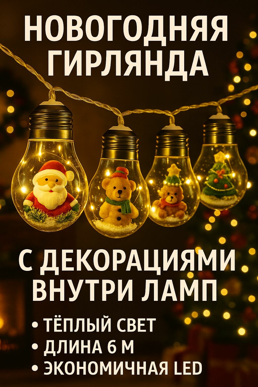 Новогодняя LED-гирлянда ANDOWL, шары с декором