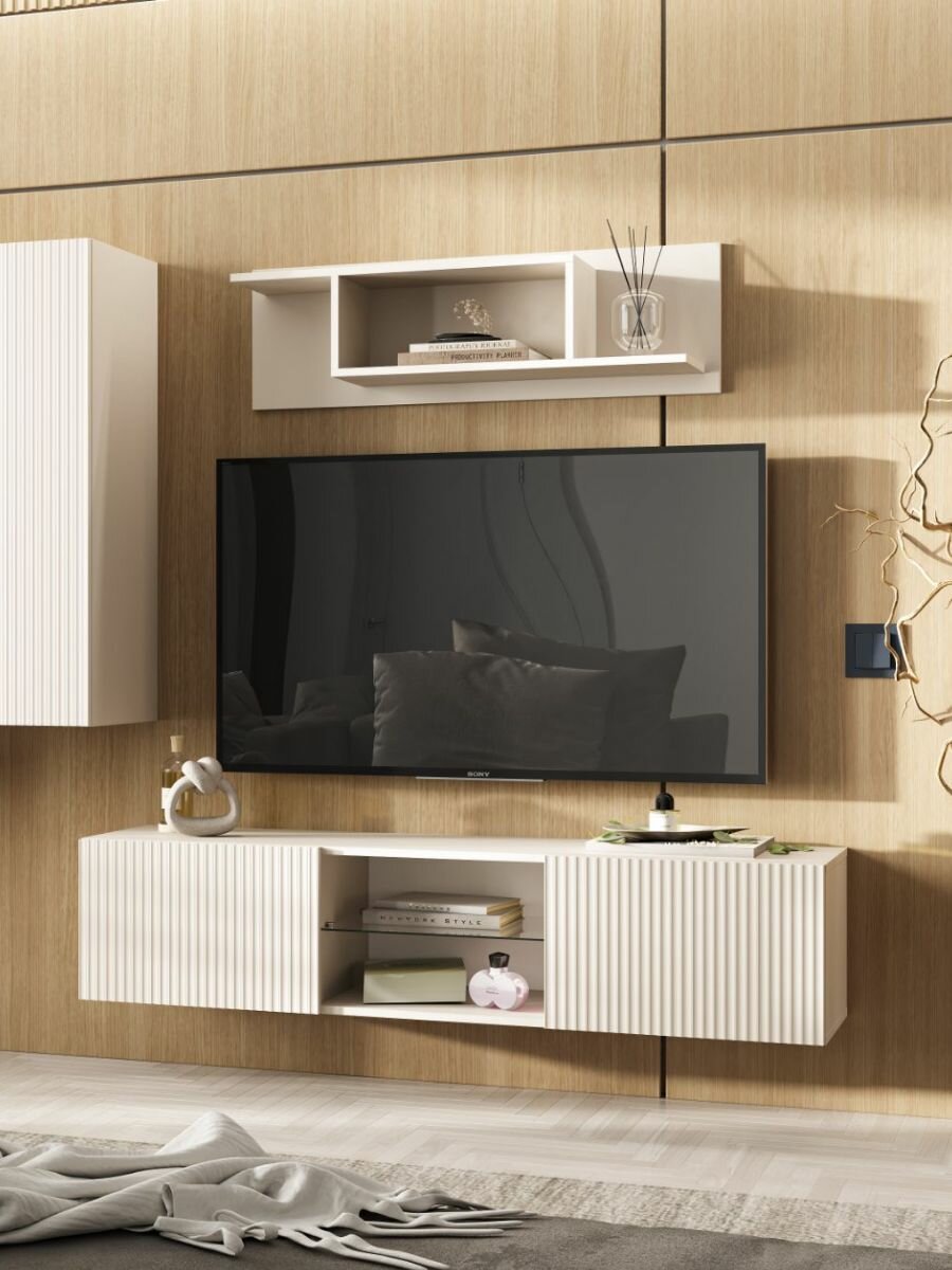 Тумба под ТВ подвесная Оскар МДФ/ЛДСП 1500х330х350, Кашемир, для дома и дачи, МИФ