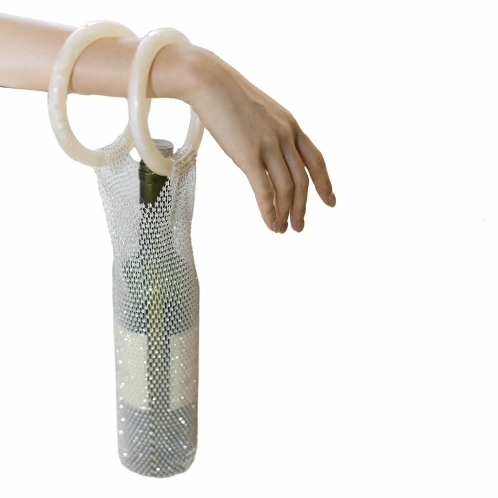 Пакет для вина с бриллиантами-белый