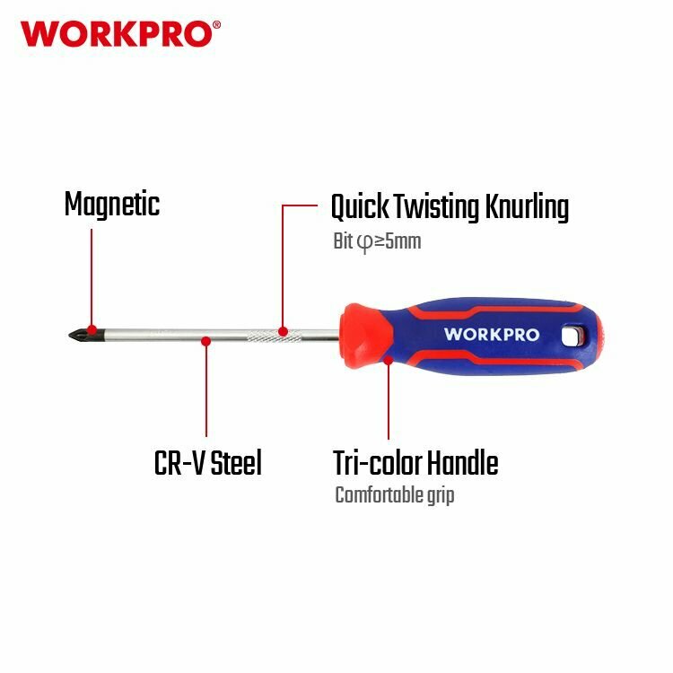 Отвертка PZ3х150мм CR-V WORKPRO — фото 1