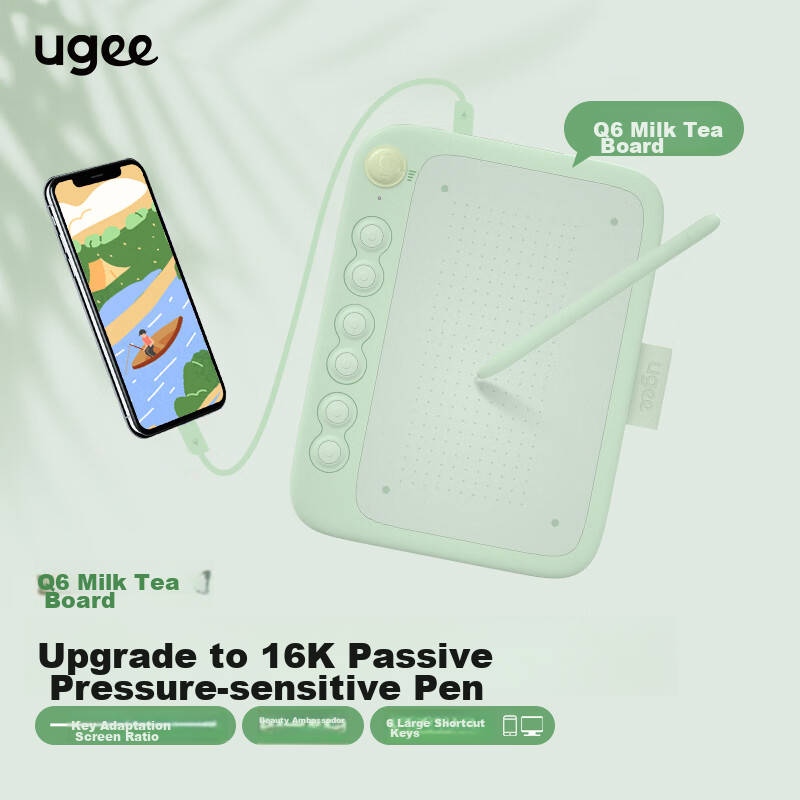 Графический планшет UGEE Q6, 16384M, 5080lpi, CN, сырная матча