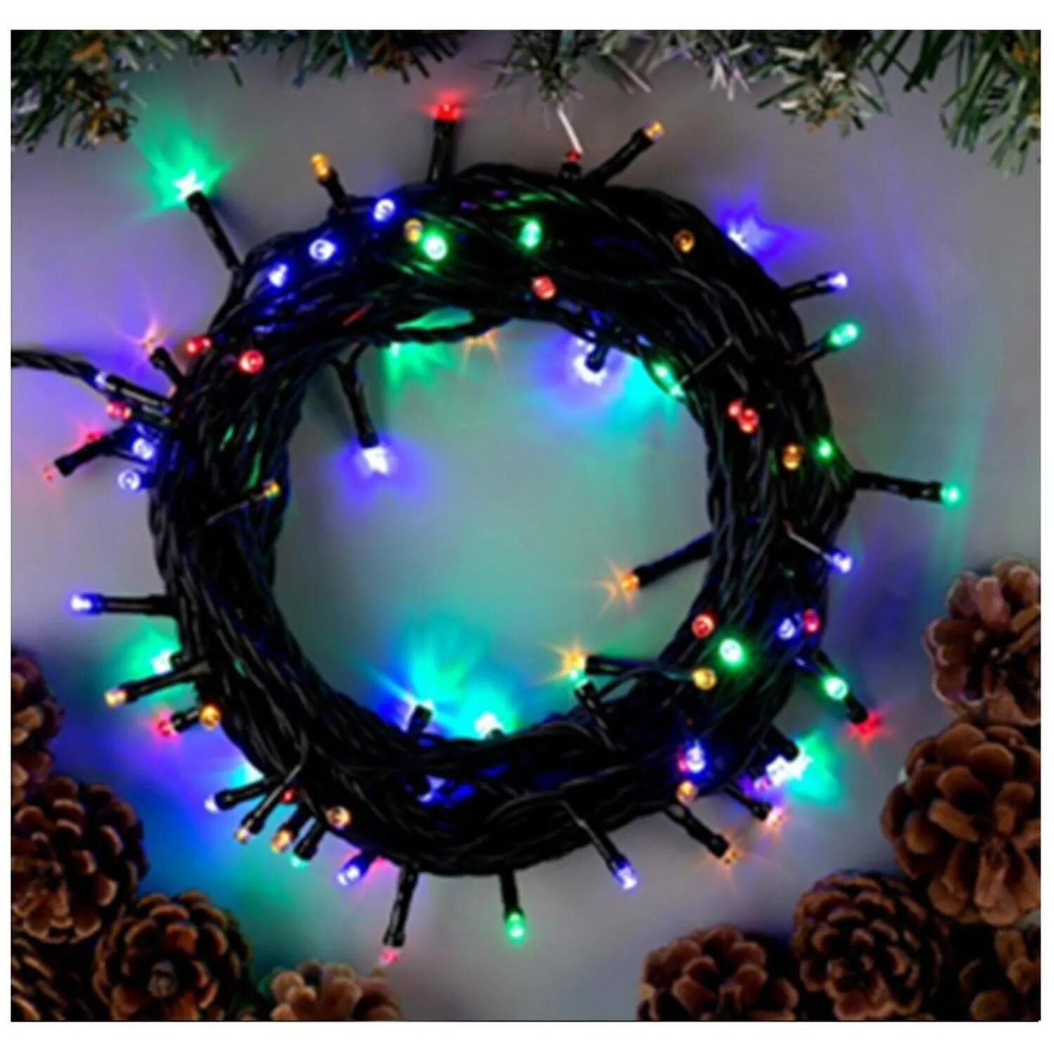 Гирлянда светодиодная 100LED ламп, 1м, 220B, мультицвет,8реж, IP 20.92817