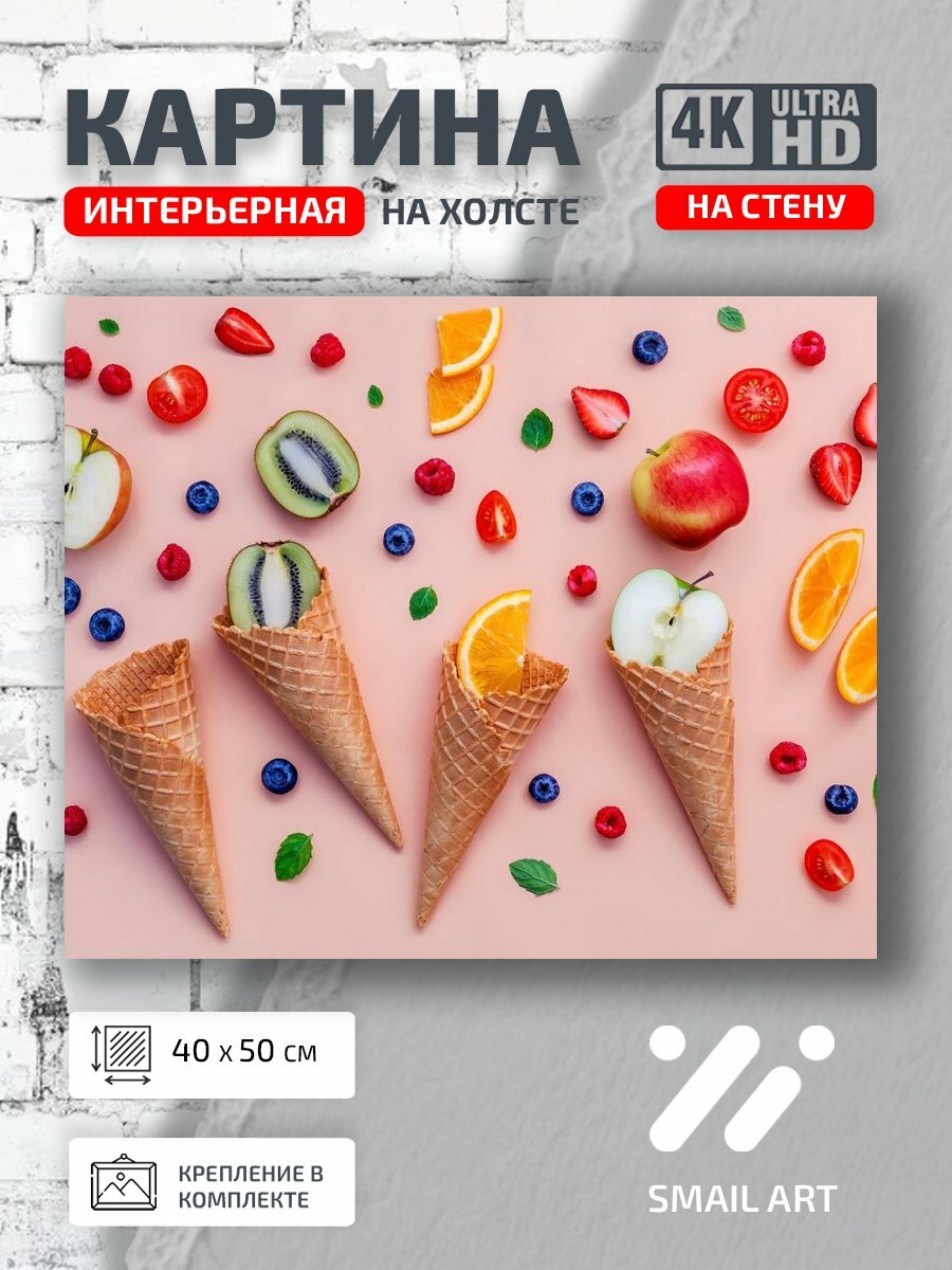 Картина на холсте интерьерная 40 на 50 на стену Ягоды Food для кафе кулинария интерьер