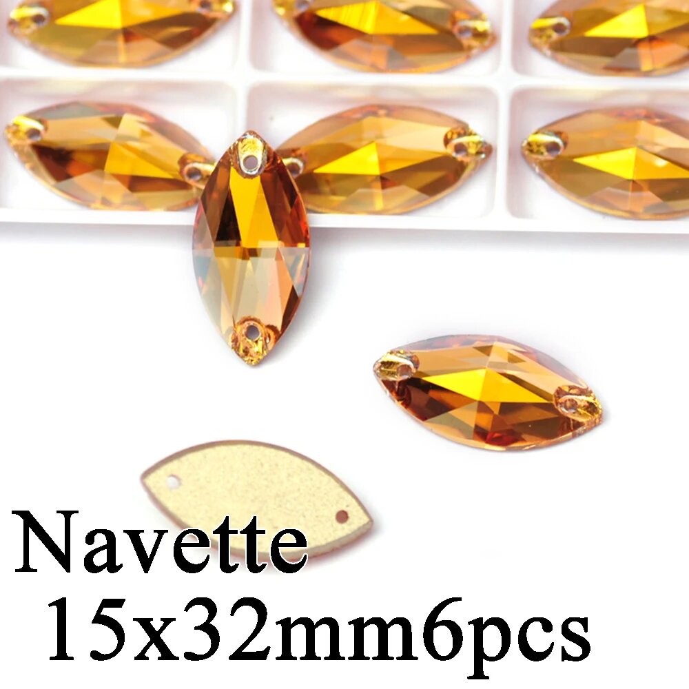 Стразы Navette 15x32mm, золотые, 6шт