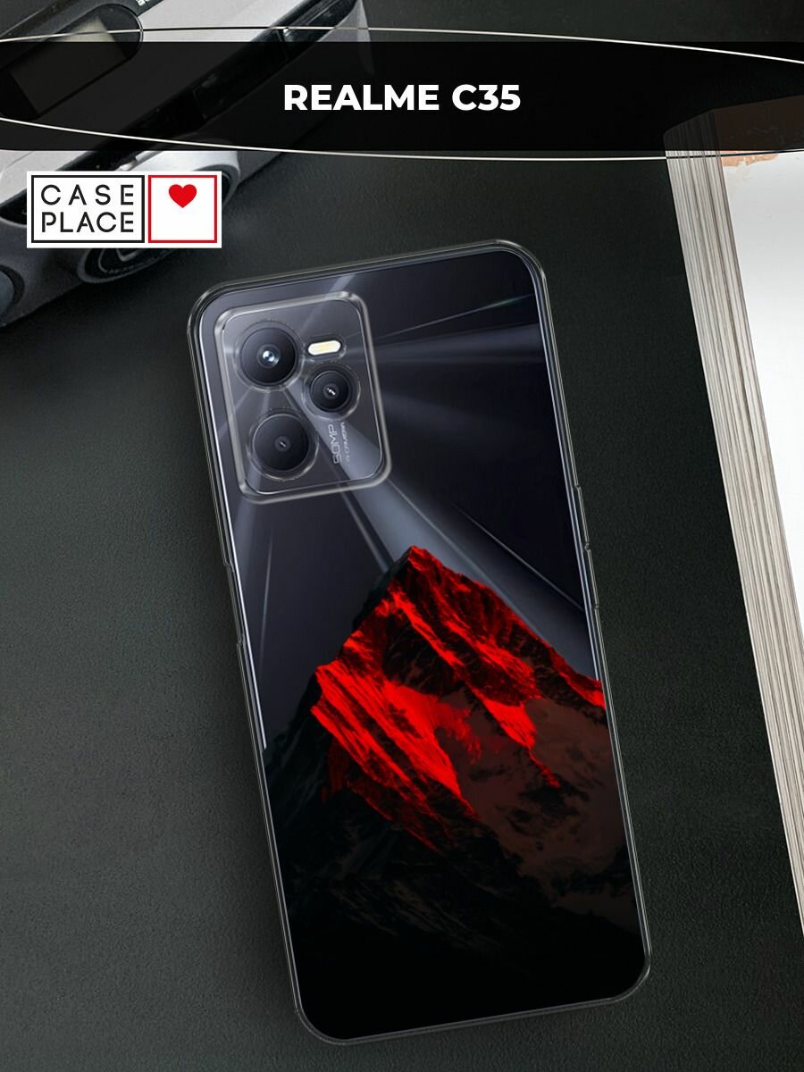 Чехол на Realme C35 / Реалми C35 с принтом Красная гора 2, прозрачный