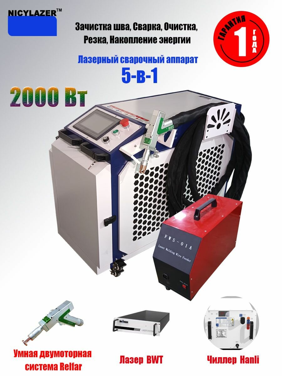 5-в-1 портативная лазерная сварочная головка 2000 Вт с цифровым дисплеем