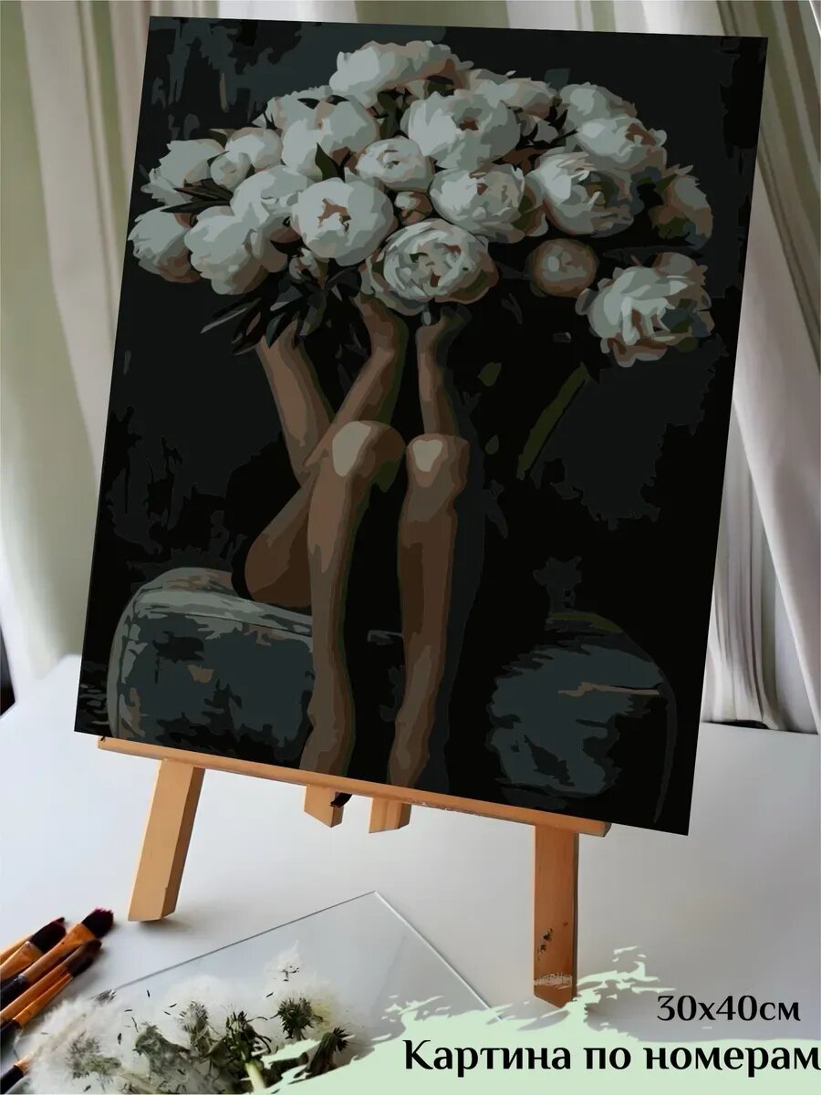 Картина по номерам девушка с пионами