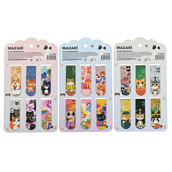Набор магнитных закладок Mazari "Котики", 58*20мм, 6 штук в пакете, количество: 5 упаковок