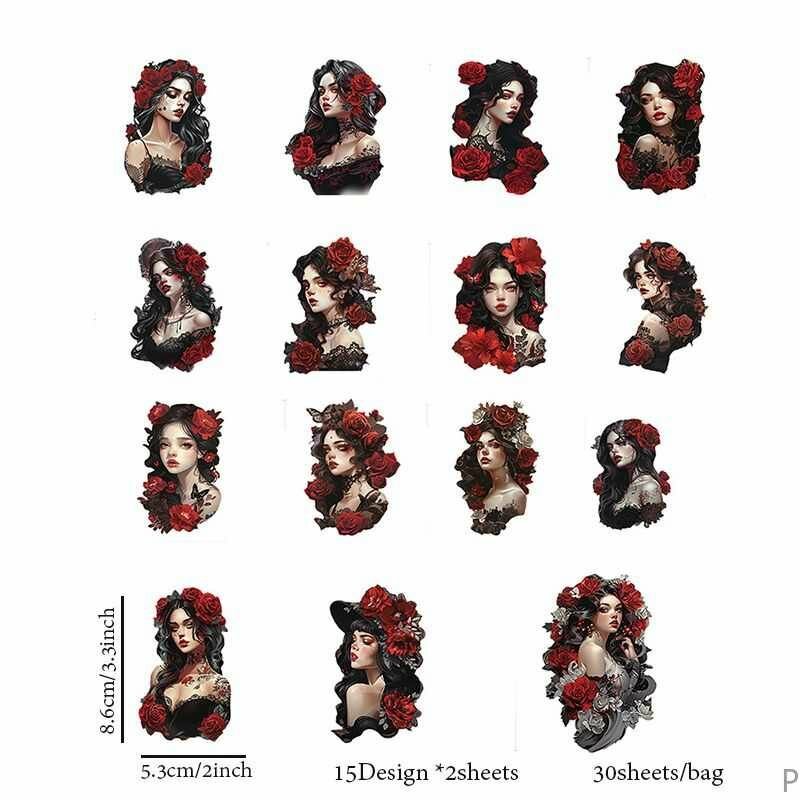 Стикеры, Mr.paper, 30 листов / упаковка, мотив персонажа в стиле ретро-готики, можно использовать для украшения скрапбукинга