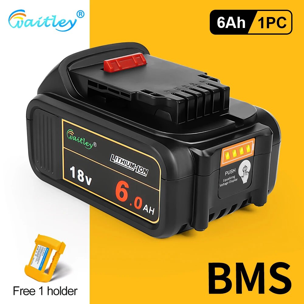 Waitley Аккумулятор 6Ah для DeWalt 18V/20V 1 PC Battery