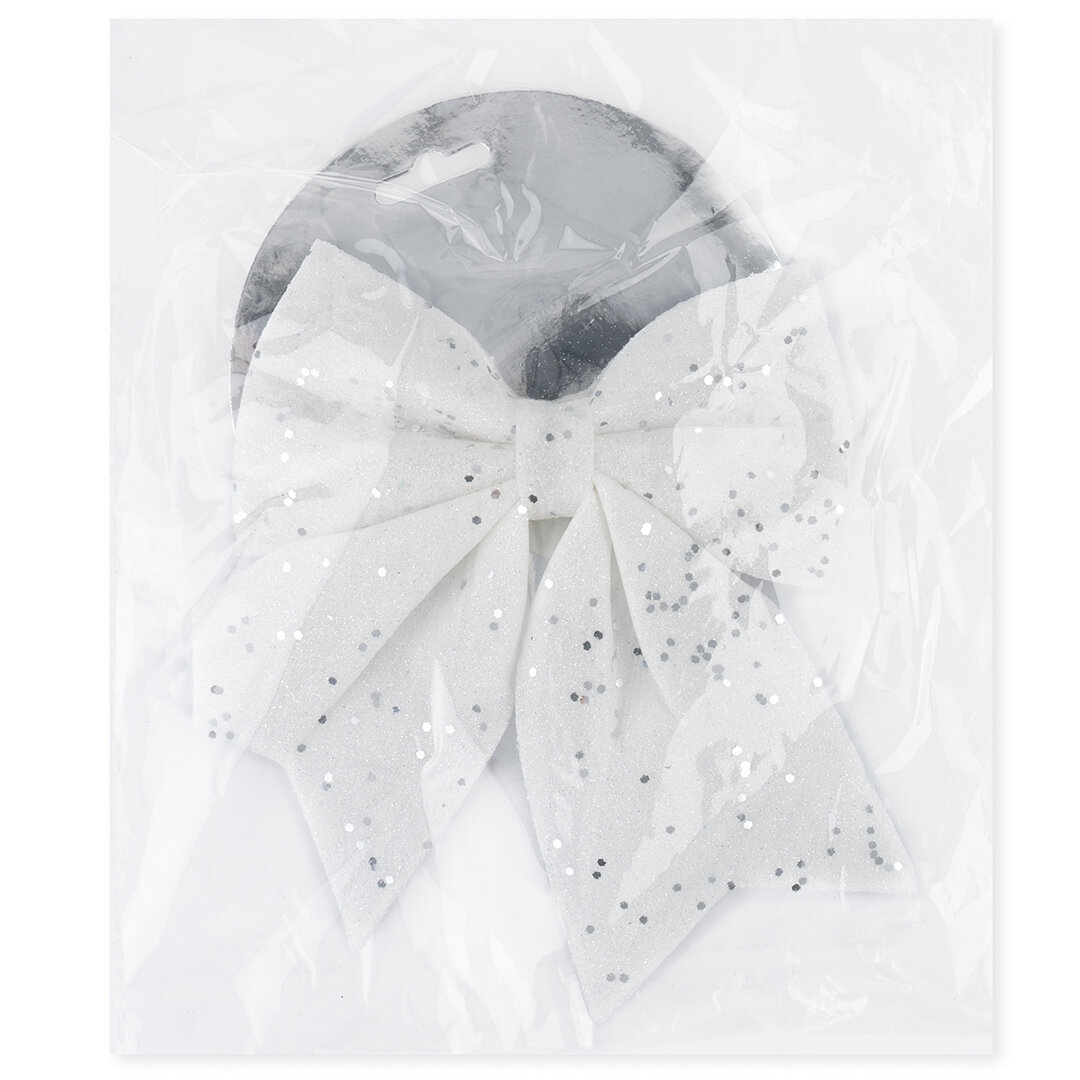 Бант для подарка Волна веселья декоративный праздничный, белый, с блестками, 15х20 см, 1 шт