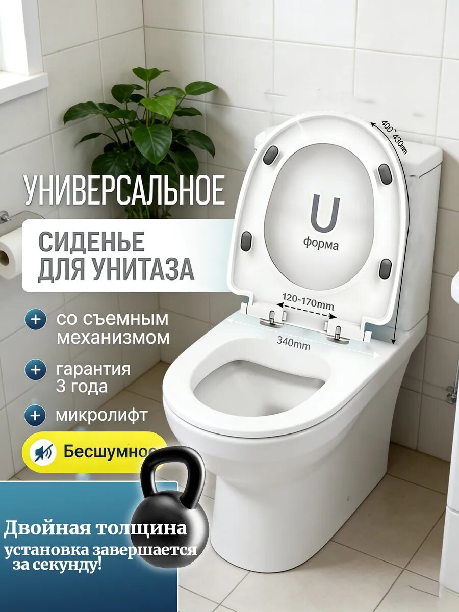 Сиденье крышки для унитаза, с микролифтом, универсальное, 42x34см