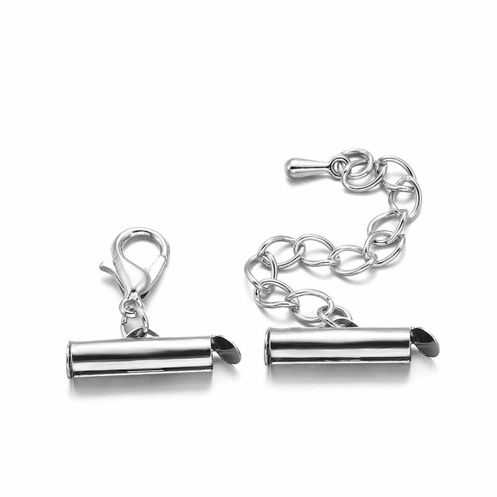 Концевики для браслетов из бисера 35 мм с зажимами и карбинами, серебряные фурнитурные застёжки для DIY ожерелий и рукоделия, 10 пар в упаковке