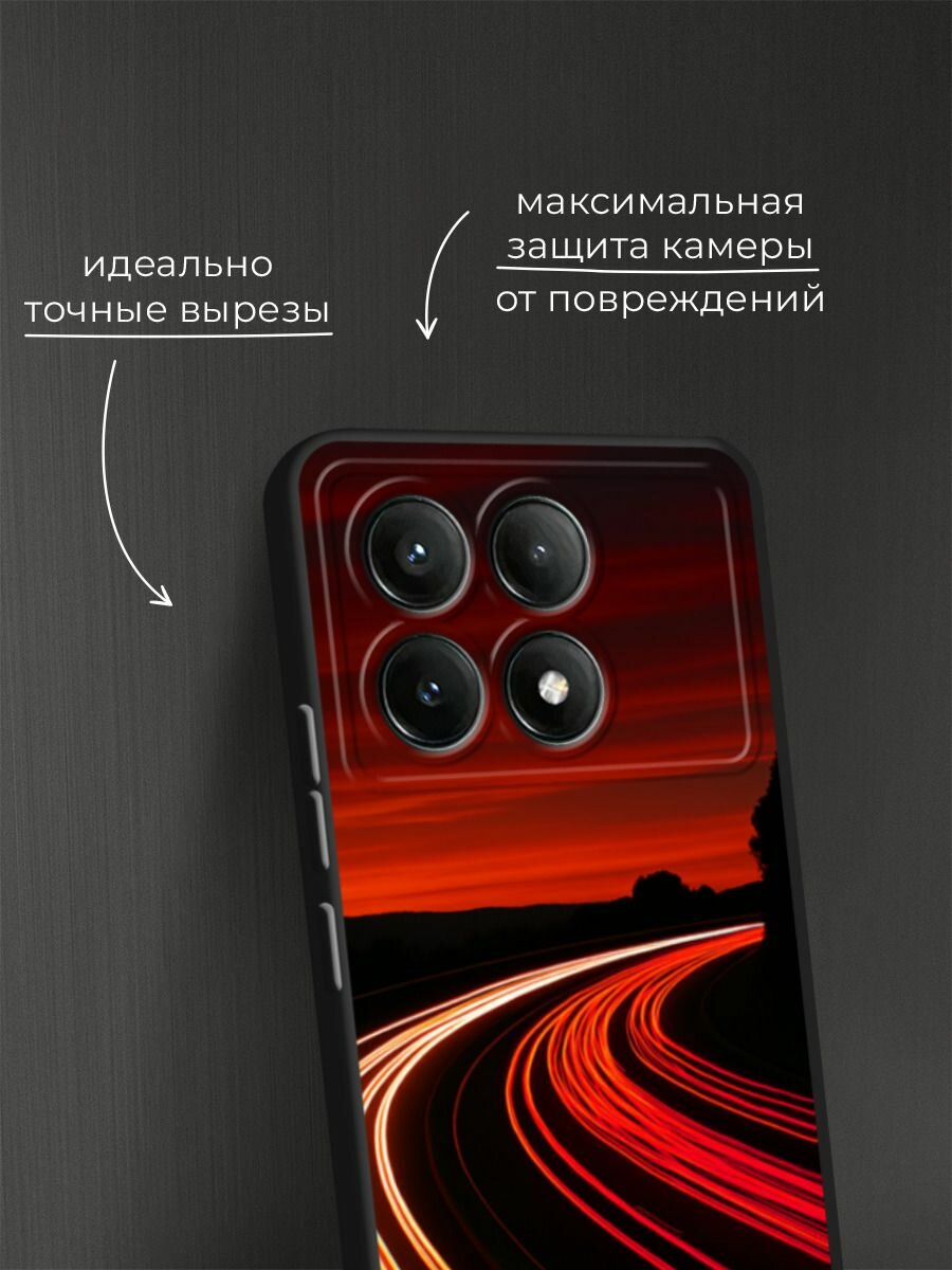 Черный матовый чехол на Xiaomi Poco X6 PRO 5G / Поко X6 Про 5G с принтом Выдержка трассы — фото 1