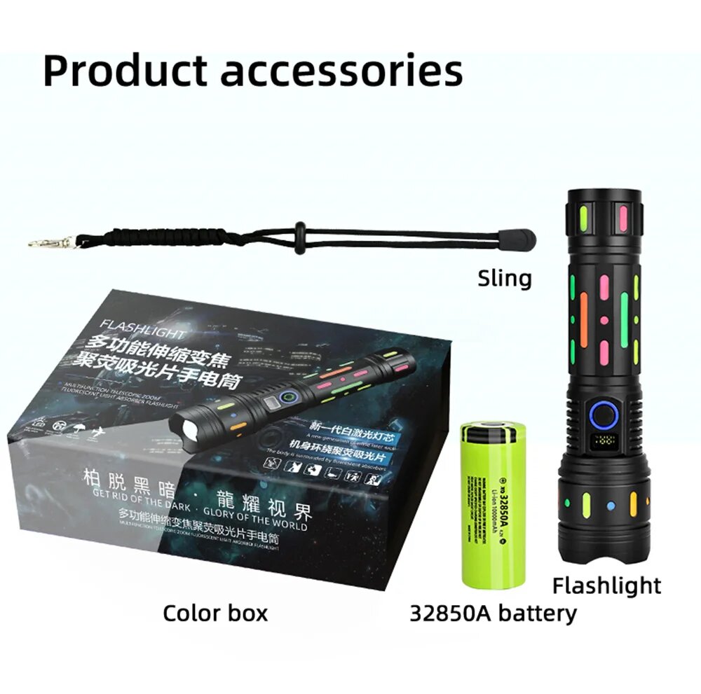 Высокомощный фонарик с длинным радиусом освещения, яркий Яркий тактический фонарь с перезаряжаемой батареей