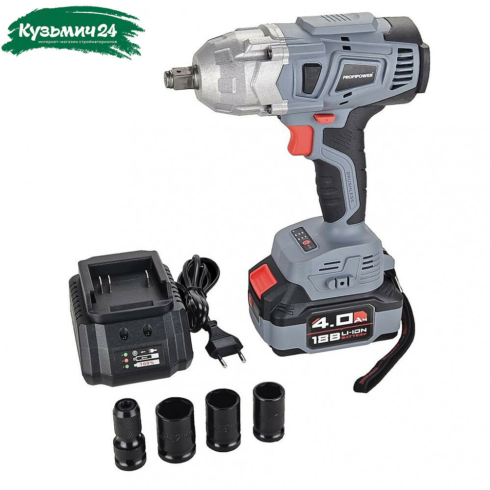 Гайковерт аккумуляторный Profipower DWDTW-18V, бесщеточный, 18 В, 600 Нм, 1акк. х 4Ah+з. у.