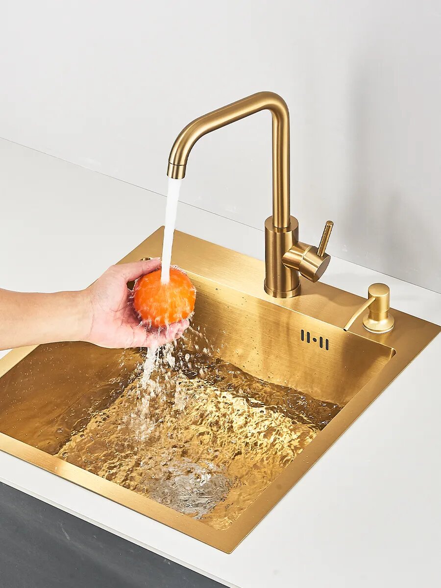 Мойка для кухни , нержавеющая сталь, с сифоном, смесителем, доской, ринзером, 45x50 см