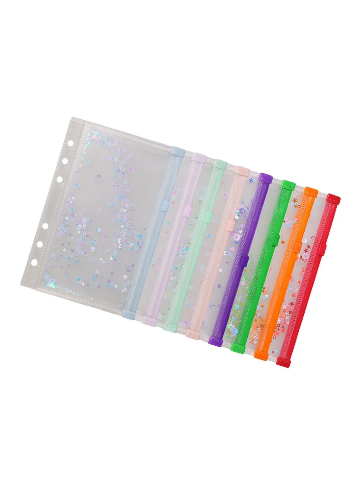 8шт Блестящий прозрачный конверт для файлов с отверстиями Сумка-органайзер для документов на молнии