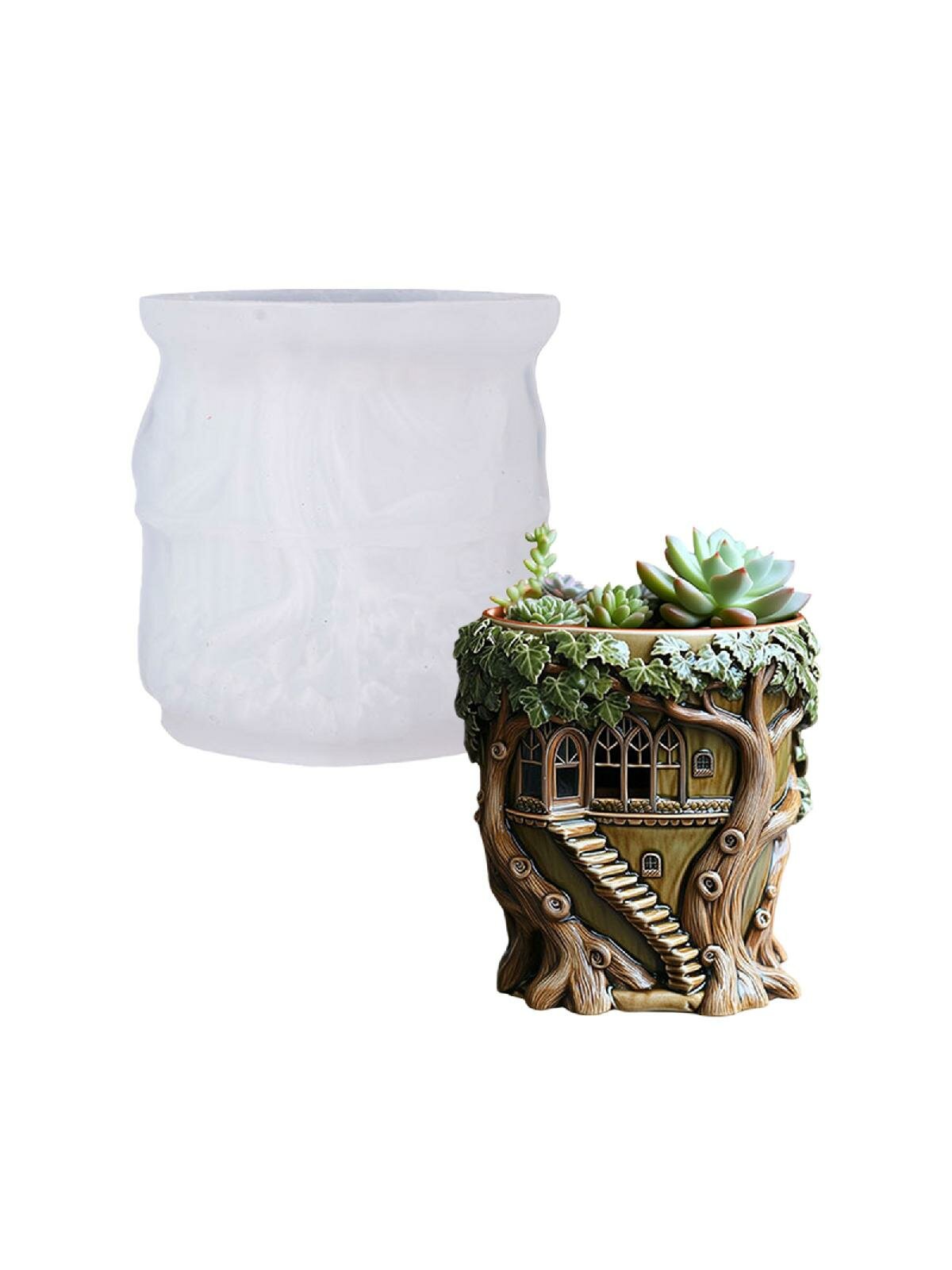Силиконовая форма в форме домика на дереве для кашпо из смолы ручной работы и небольших безделушек
