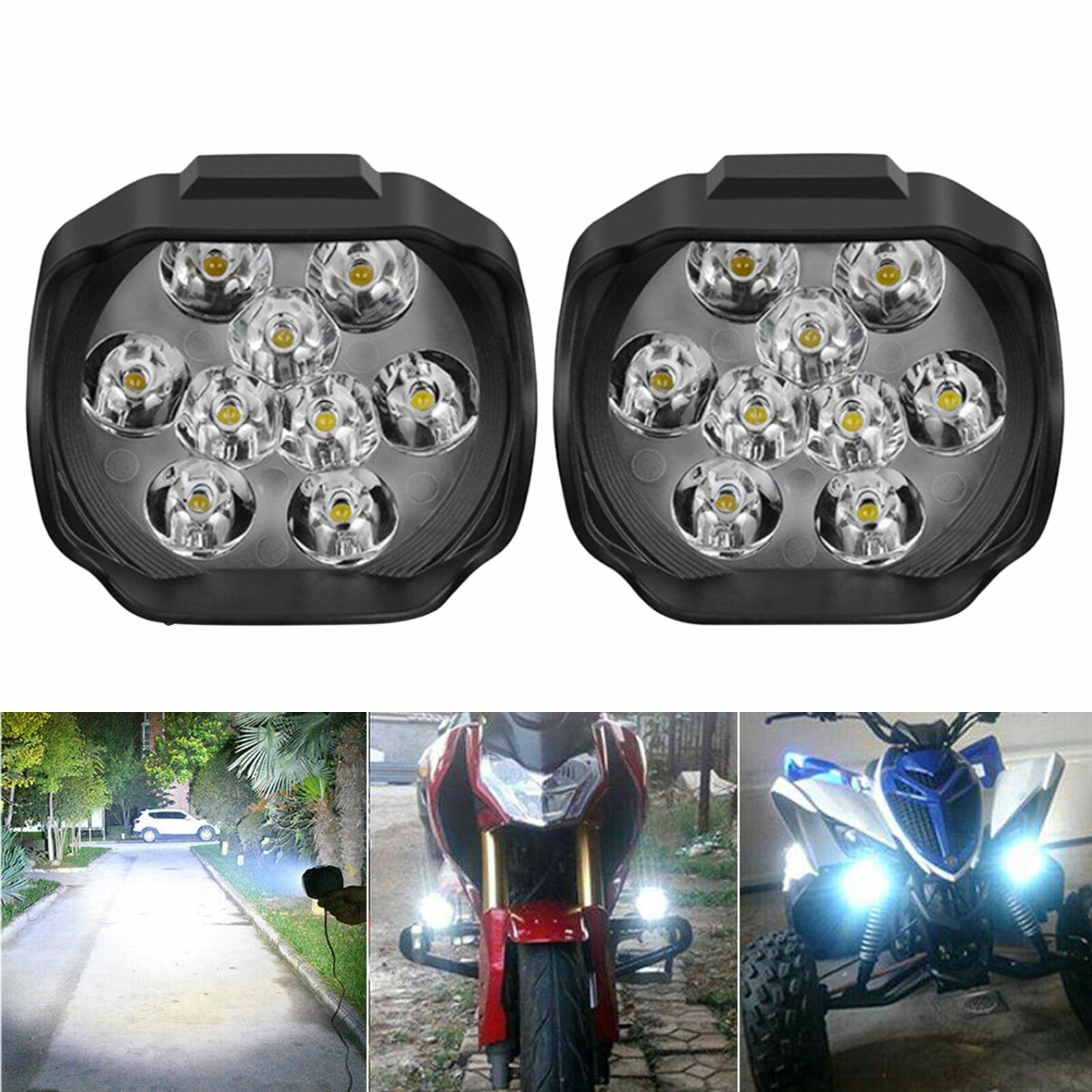 2шт LED-фары 6000K, IP68, для мото/скутеров