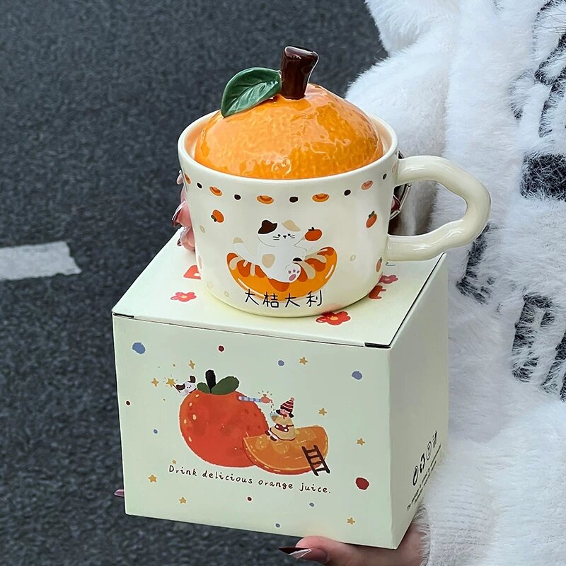 Оранжевая кружка-фруктовник 520 – креативный подарок для девушки, парня, для офиса и дома, керамическая чашка [Цветная