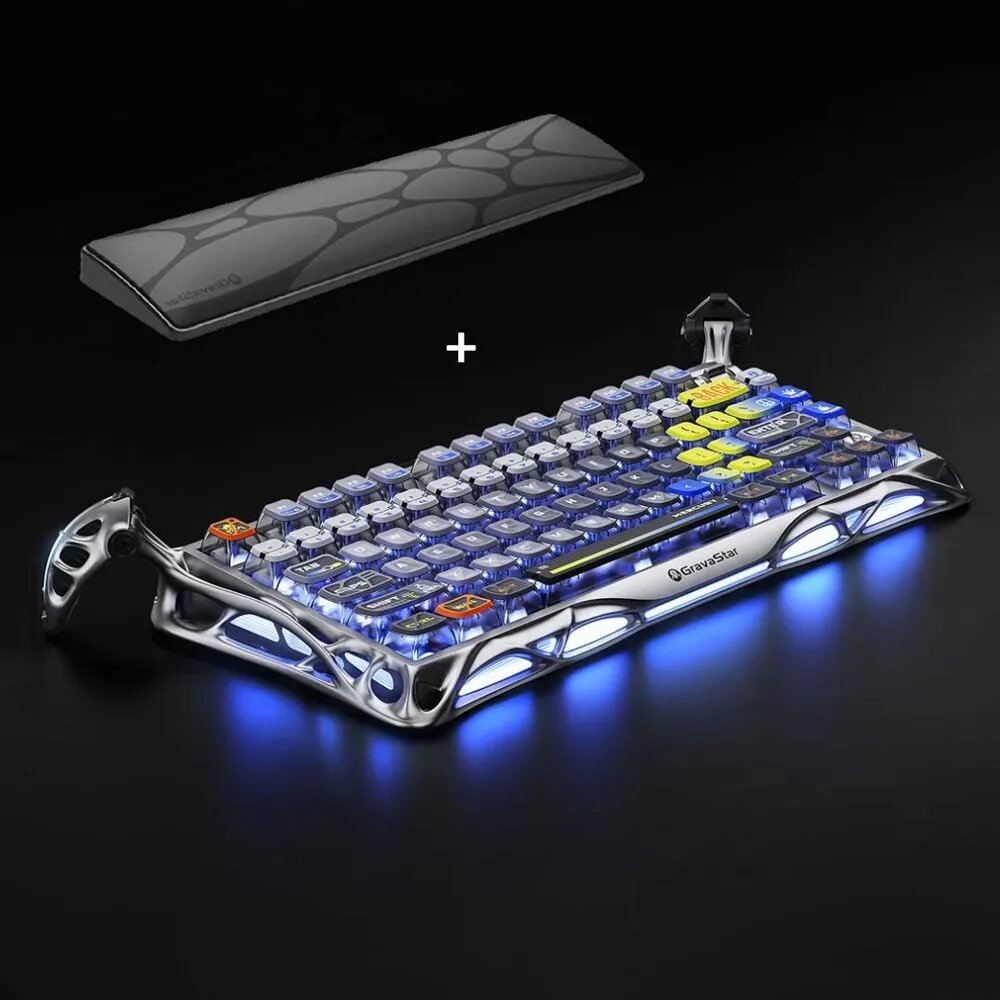 Игровая клавиатура беспроводная Gravastar Mercury K1 Pro Cyberpunk Sliver, Английская раскладка, черно-серый, серебристый