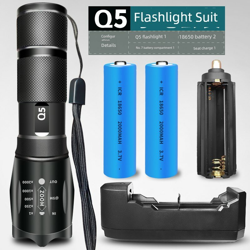 Q5 Bright LED Фонарик с Зарядным Устройством и 2 Батареями, Отличный выбор для Пеших Походов и Ночной Езды