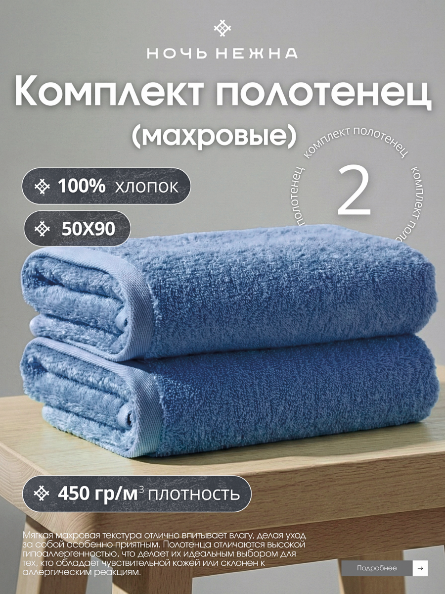 Полотенца махровые Ночь Нежна"Classic" 50*90см - 2шт цвет синий
