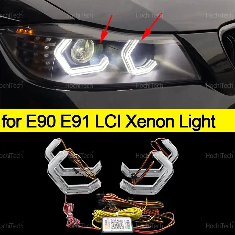 Для BMW 3 серии E90 E91 2005-2012 M4 стиль светодиодный комплект «ангельские глазки» кольцо мигающее RGB управление через приложение фара лампы с указателем поворота