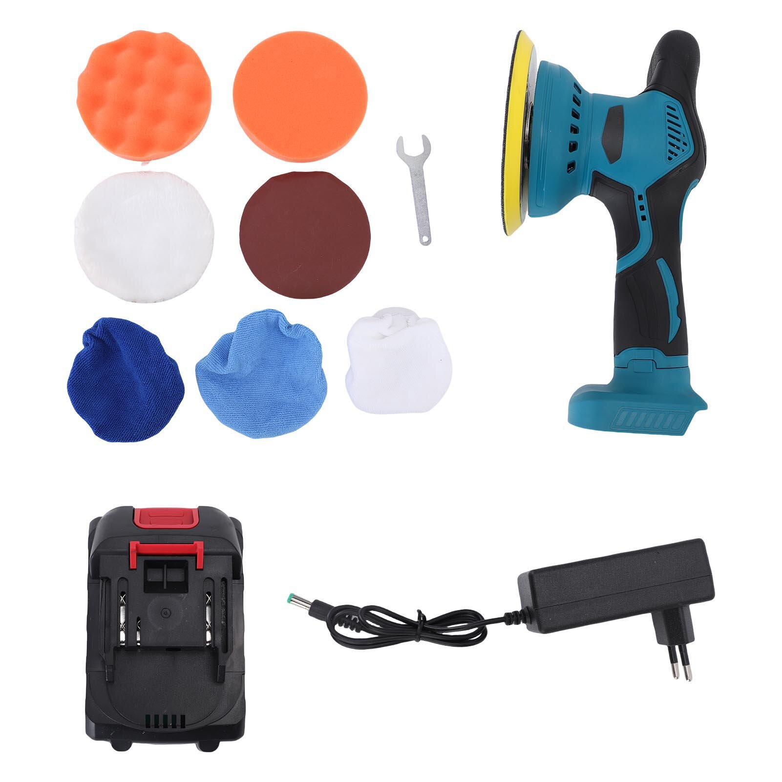 Беспроводная автомобильная полировальная машинка с аккумулятором, 8 скоростей, 5500 об/мин, орбитальная шлифовальная головка 6 дюймов, комплект для детейлинга с аккумулятором 1300 мАч для нанесения воска и полировки, вилка EU 100–240 В.