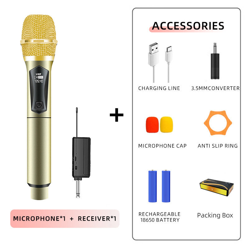 Беспроводной динамический микрофон для живого вокала, караоке и выступлений с радио адаптером, 1 штука