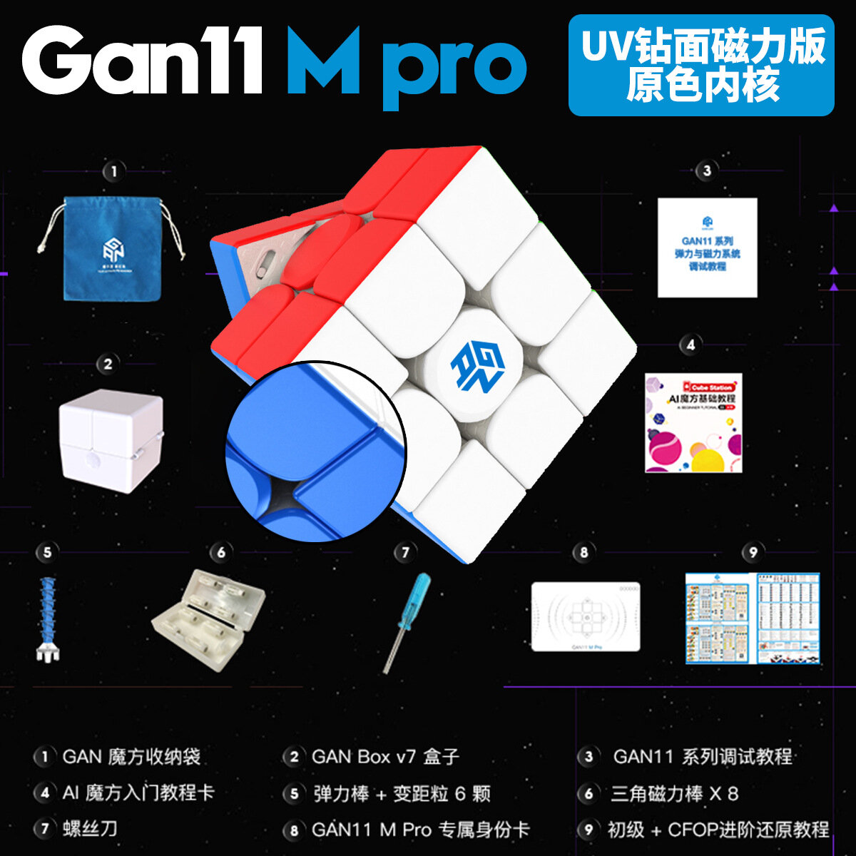 GAN 11M Pro Магнитная головоломка с УФ-диамантовой поверхностью и цветным ядром, магнитная ориентация ядра