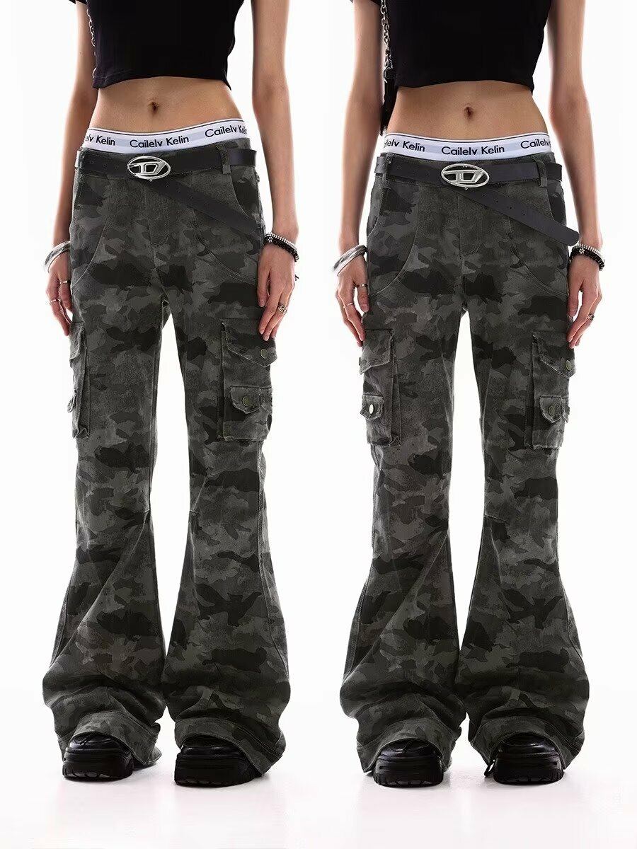 JYL Джинсы Женские Карго Винтажные Большие Карманы Стильные Деним, Размер_S