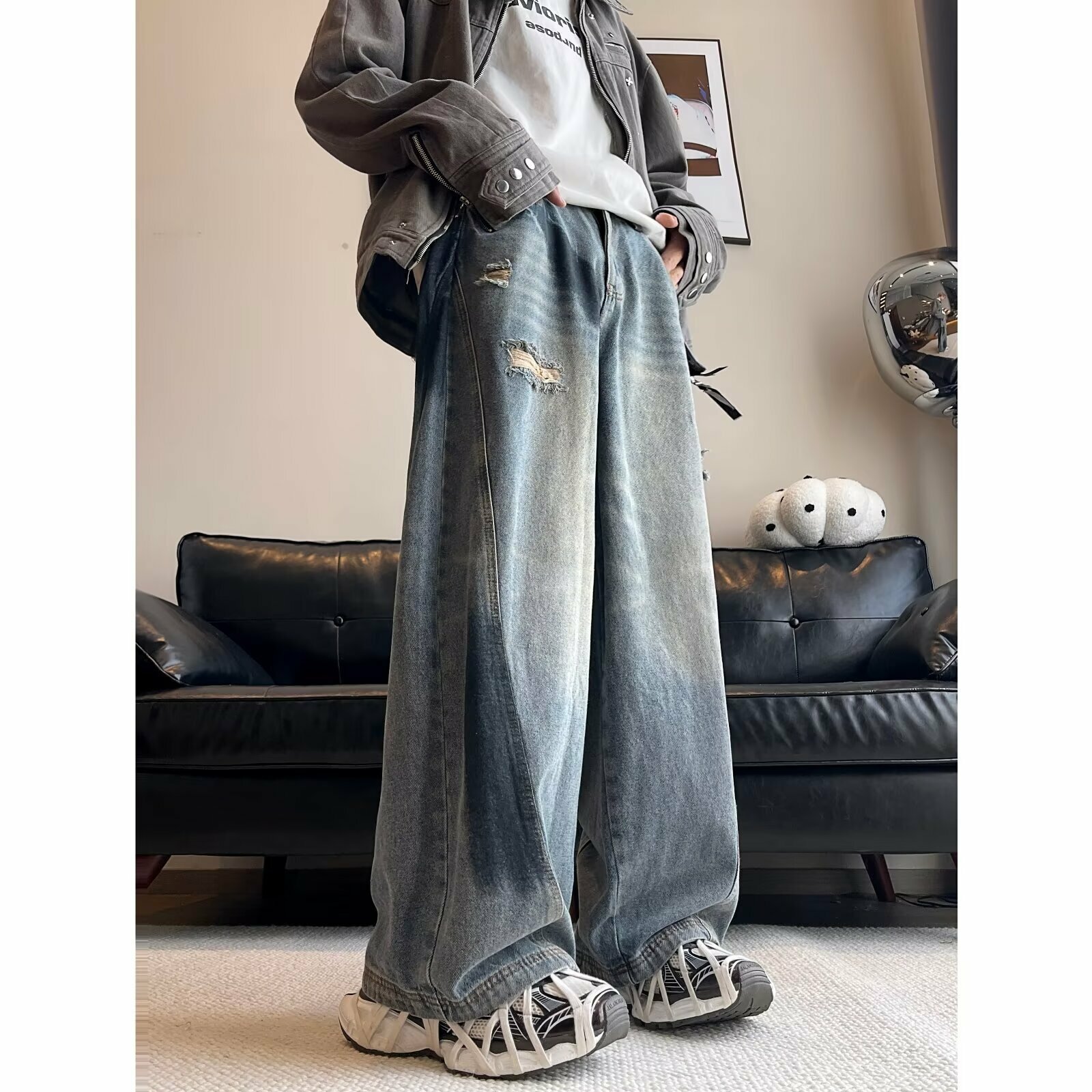 JYL Джинсы Карго Флэр Весна Премиум Чиный Фит Деним, Размер_2XL