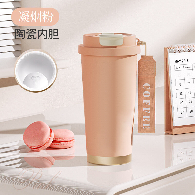 Термос-кружка для кофе с керамической вставкой 316, эстетичный подарок для студентов (мужчин и женщин), кружка для молочного чая с трубочкой, персонализированная кружка для воды.