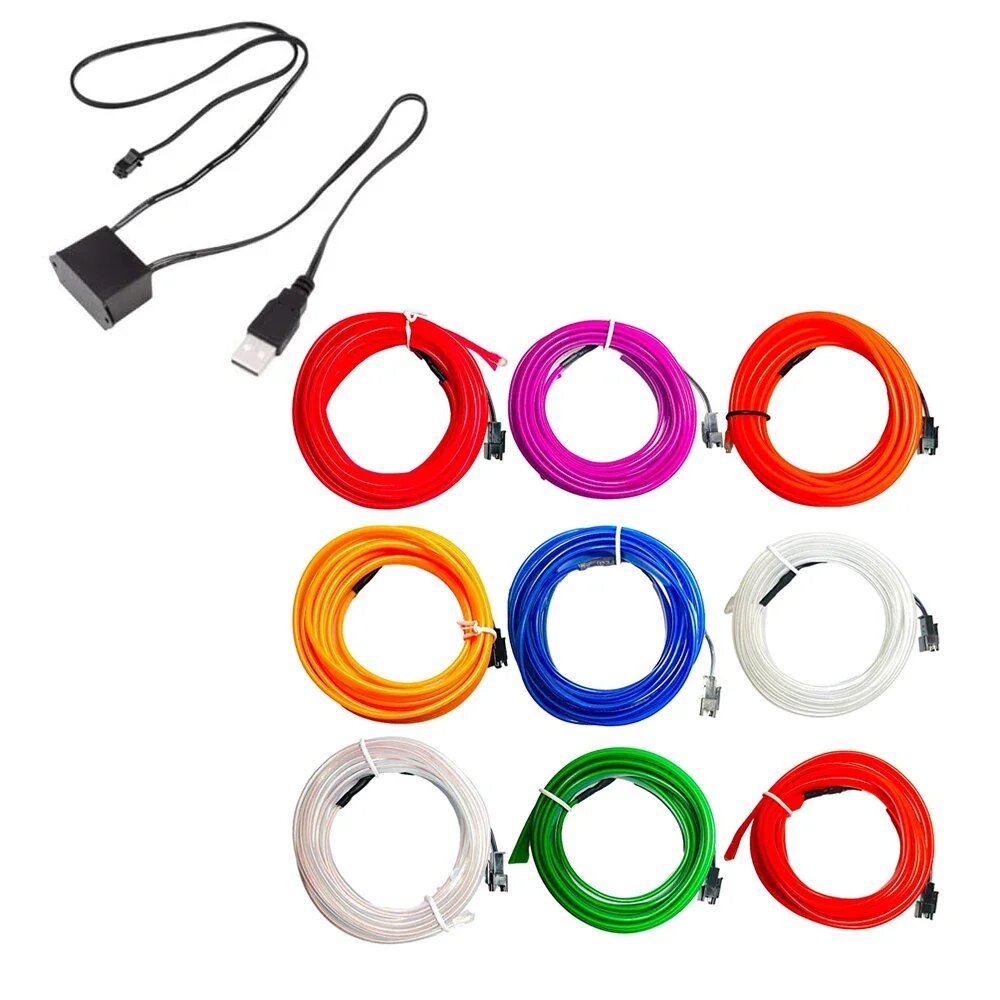 1 м/2 м/3 м/5 м салон автомобиля неоновые ленты гибкий EL трос трубкаambient Light автоматическая подсветка декоративная лампа с USB-накопителем Wire-USB, 5 Meter, Red