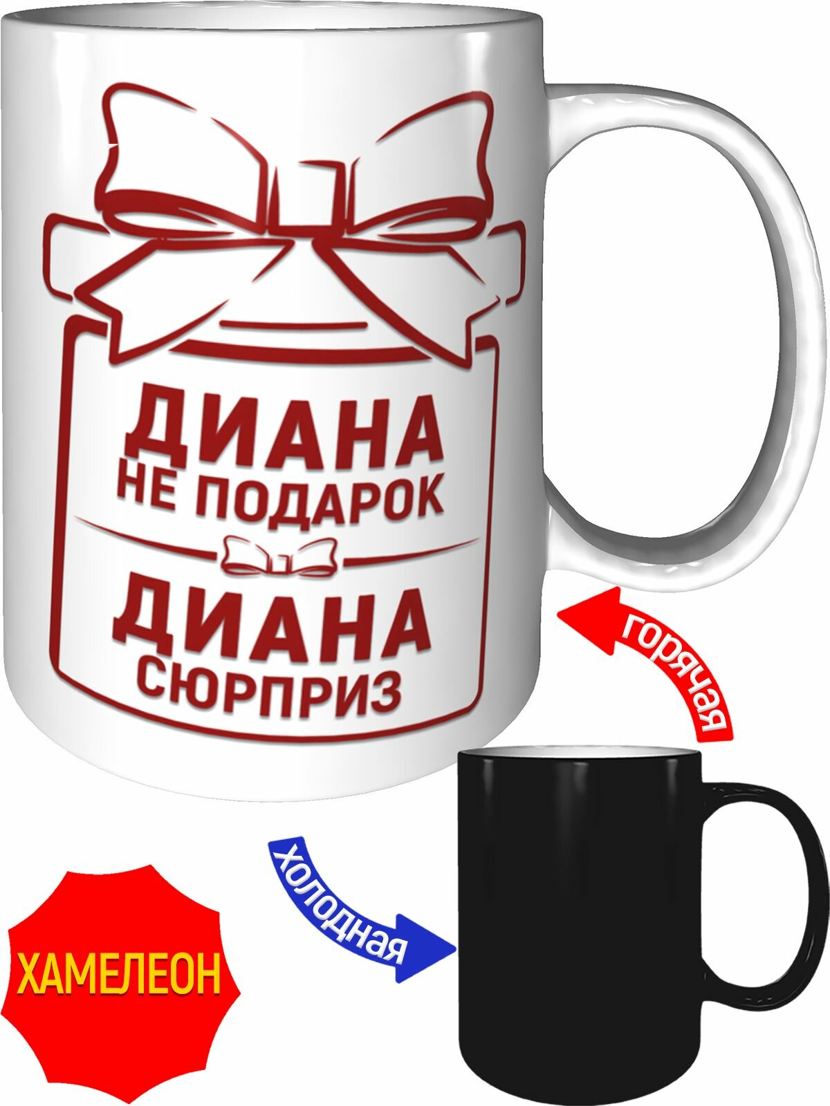 Кружка Диана не подарок, Диана сюрприз - хамелеон, керамическая, объем 330 мл.