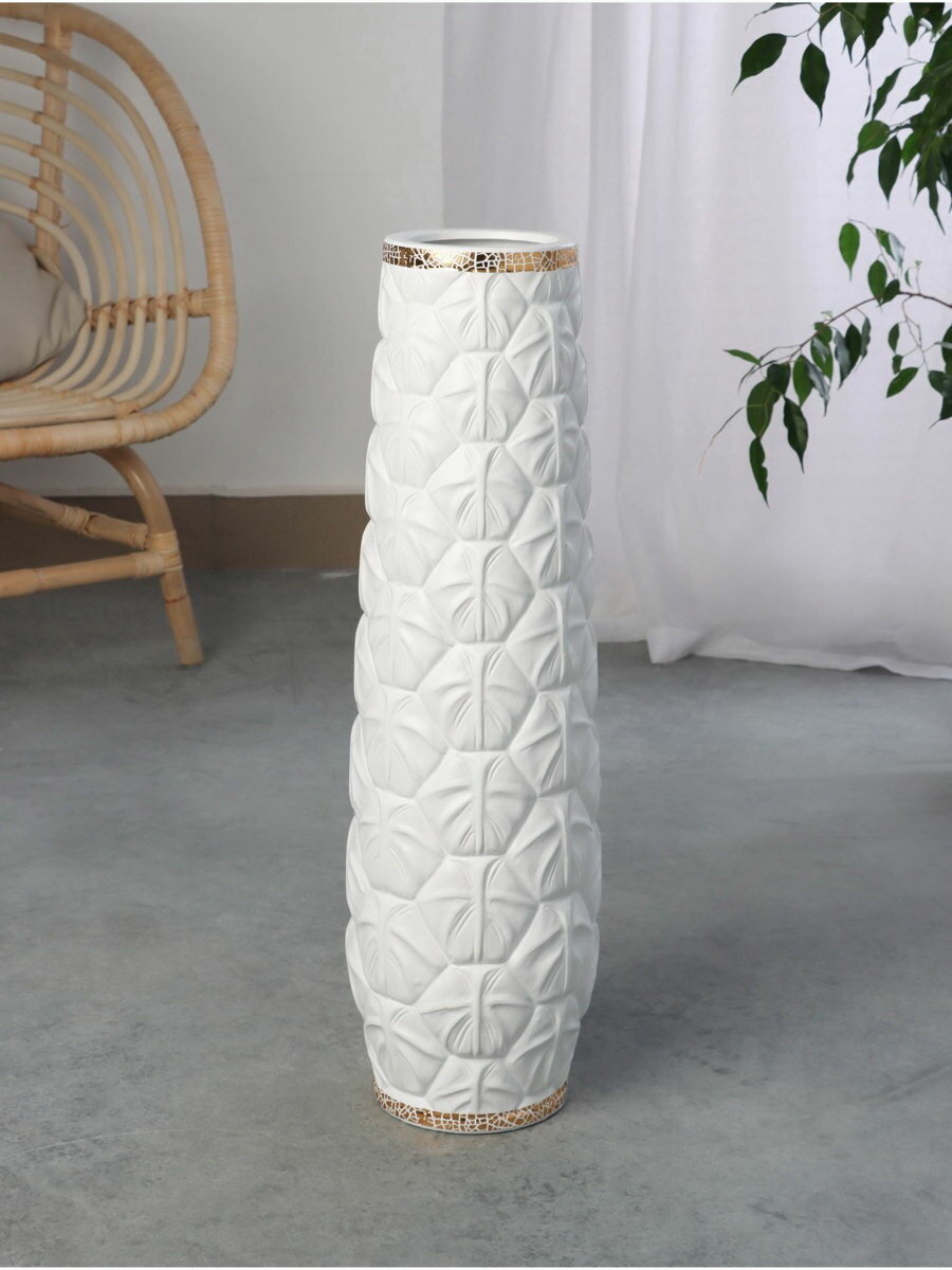Ваза напольная "Хадвин", 60x13 см, керамика, белая, цвет: белый