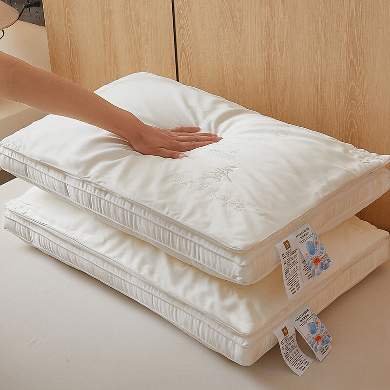 Шелковая подушка класса А с вышивкой, 3D подушка из тусса, мягкая, устойчивая, не сминающаяся, для домашнего использования, перьевая шелковая хлопковая подушка для сна