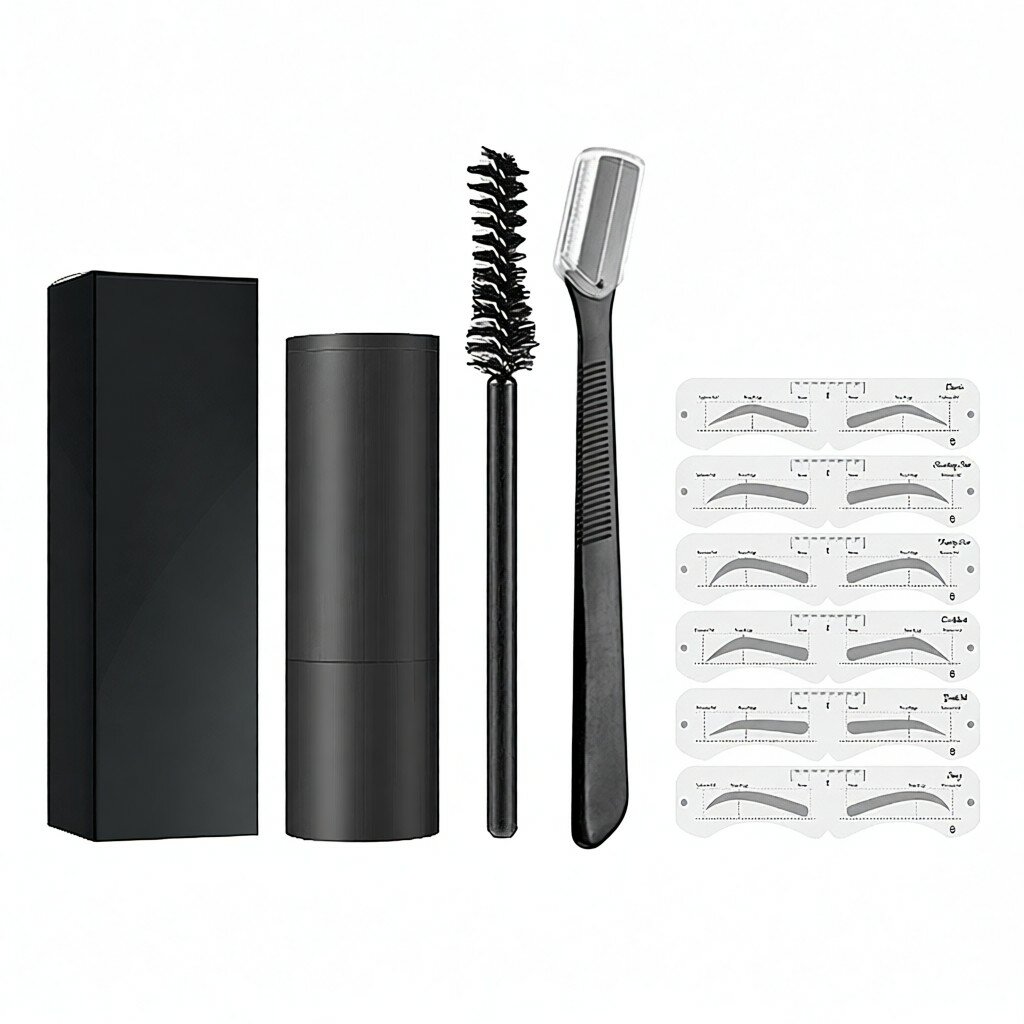 Набор для бровей с клеем и порошком Natural Hairline Quick Eyebrow Card On Makeup Waterproof Eyebrow Definer Template Kit с кистью для бровей и триммером Medium Brown, материал: минеральный порошок, размер упаковки: 8.5*3*3/3.34*1.18*1.18 дюйма, вес