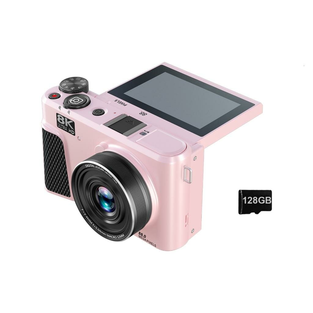 Цифровая камера 88MP с записью 8K, 18-кратным цифровым зумом и поворотным экраном, 128G