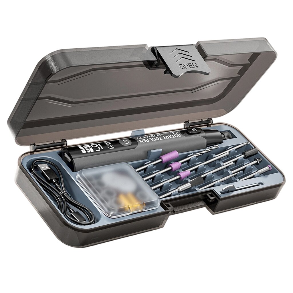 Цифровой вихревой гравер 34 в 1 Многофункциональный со светодиодной подсветкой 6-скоростная конфигурация 16000 WHIRLS Перезаряжаемый Работает во время зарядки вперед-назад