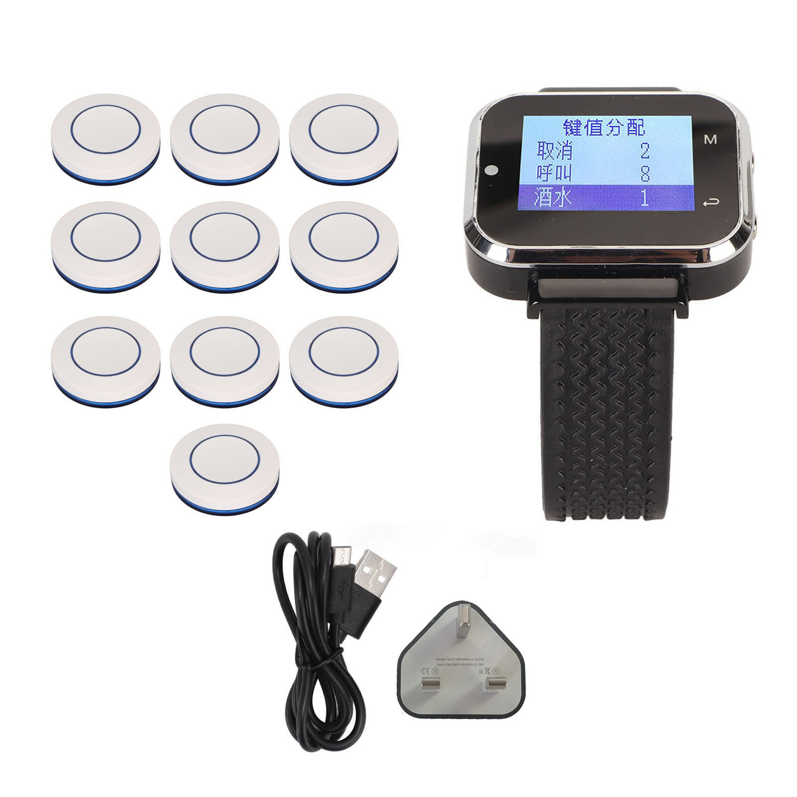 Беспроводная Пейджерная Система Вызова 1 Приемник Часов 10 Пейджеров Вызова Виброзвонок для Ресторана 100-240 В Штепсельная Вилка Великобритании