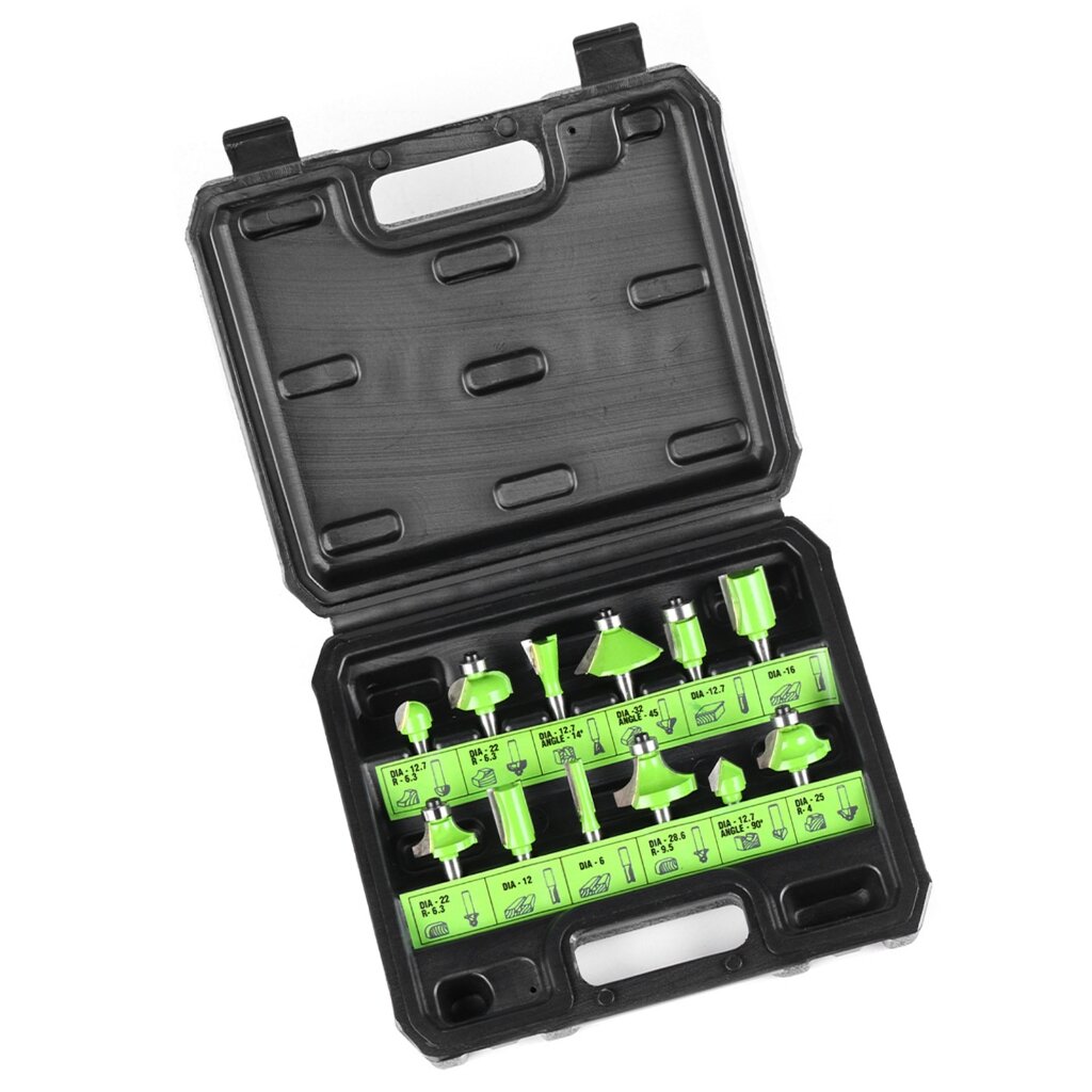 12ШТ Набор Фрезерных Долот с Хвостовиком 1/4 Дюйма Различных Форм, Подходящих Для Обрезки Деревообработки, Снятия Фаски и Канавок, Обрезки Окантовки