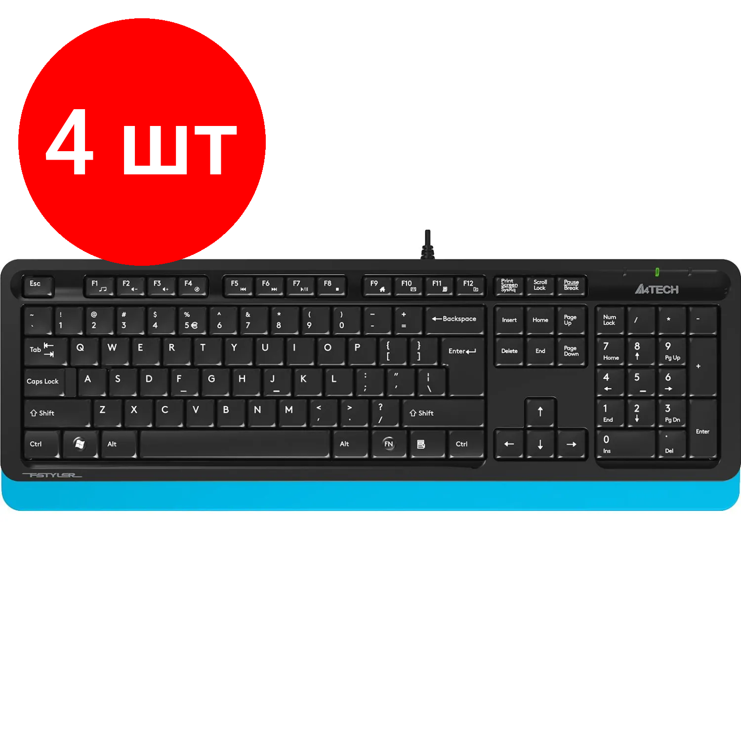 Комплект 4 штук, Клавиатура A4Tech Fstyler FK10 черный/синий USB