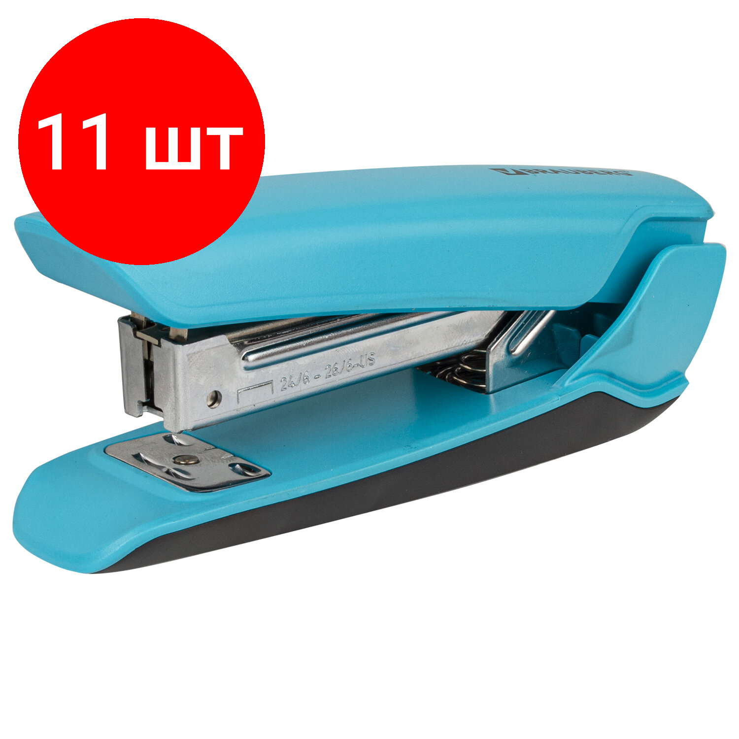 Комплект 11 шт, Степлер №24/6, 26/6 BRAUBERG "ULTRA", до 30 листов, с антистеплером, голубой, 228757